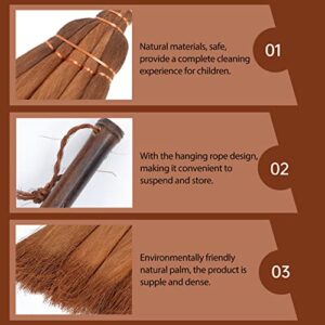 Tofficu Small Bamboo Handle Broom, Heavy Duty Whisk Broom 23in Length, Kid Cleaning Broom Brown Silk Brooms for Sweeping Indoor, Outdoor