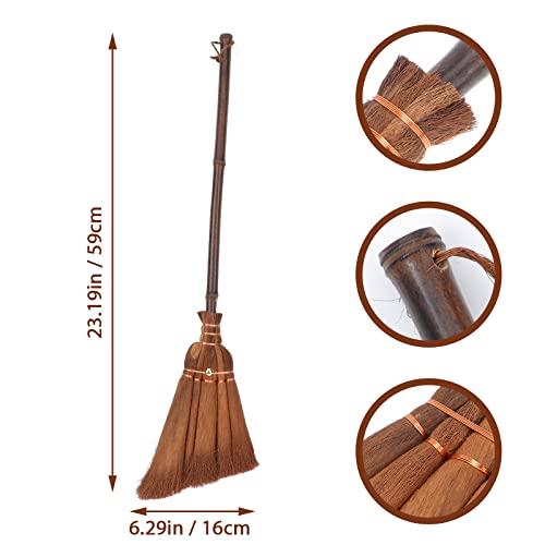 Tofficu Small Bamboo Handle Broom, Heavy Duty Whisk Broom 23in Length, Kid Cleaning Broom Brown Silk Brooms for Sweeping Indoor, Outdoor