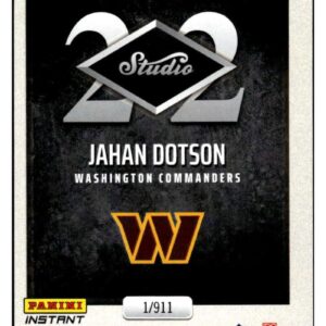 JAHAN DOTSON RC 2022 Panini Instant Studio ROOKIE /911#S9 Commanders NM+-MT+ NFL Football