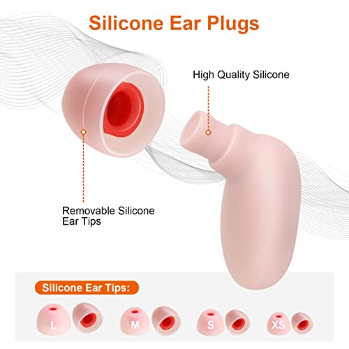 Tiliwame Ear Plugs, Reusable Ear Plugs for Sleeping Noise Cancelling, Silicone Earplugs for Snoring, Work, Study and Concerts Noise Redeuction, Reusable Earplugs with 8 Ear Tips in XS/X/M/L (Pink)