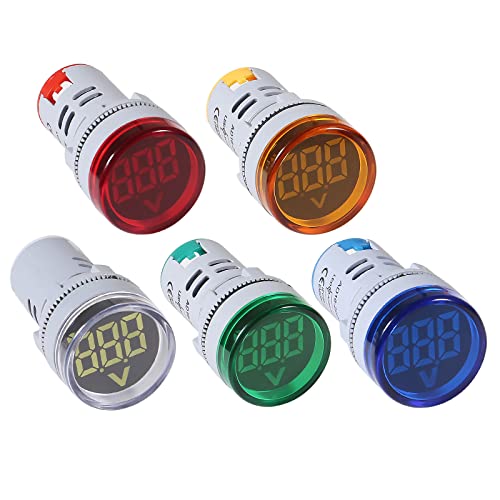 AEDIKO 5pcs LED Voltage Meter Indicator AC 60-500V LED Voltmeter Signal Light Digital Display DC Voltage Meter Indicator Round Lamp Tester