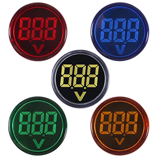 AEDIKO 5pcs LED Voltage Meter Indicator AC 60-500V LED Voltmeter Signal Light Digital Display DC Voltage Meter Indicator Round Lamp Tester