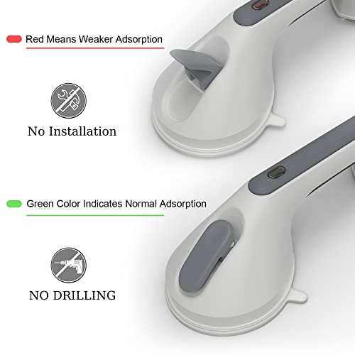 LORESJOY Shower Handle 16 inch Grab Bars for Bathtubs and Showers, Support Handicap Elderly Suction Grab Bars Balance Assist, Bath Handles with Indicators, Grip Non Safety Hand Rail for Injury,Senior