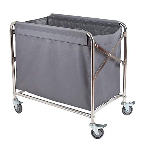 NEOCHY Trolleys,Hospital Trolley, Supplies Rack,Cart Tool Folding Linen Car with Universaler, 201 Stainless Steel Hotel Property Service Car, Oxcloth Room Hygiene Cleaning Car,Grey