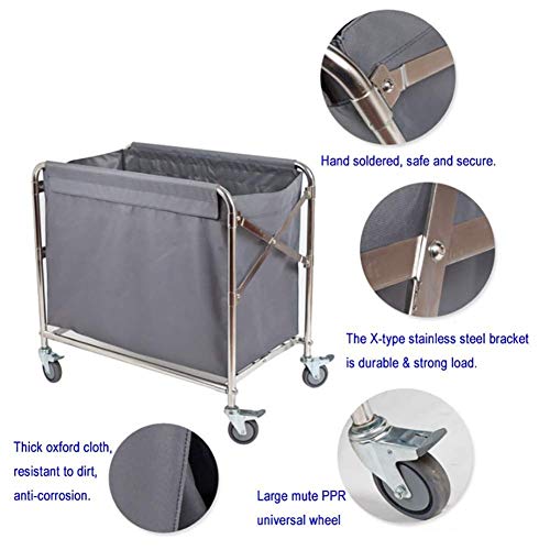 NEOCHY Trolleys,Hospital Trolley, Supplies Rack,Cart Tool Folding Linen Car with Universaler, 201 Stainless Steel Hotel Property Service Car, Oxcloth Room Hygiene Cleaning Car,Grey