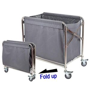 NEOCHY Trolleys,Hospital Trolley, Supplies Rack,Cart Tool Folding Linen Car with Universaler, 201 Stainless Steel Hotel Property Service Car, Oxcloth Room Hygiene Cleaning Car,Grey