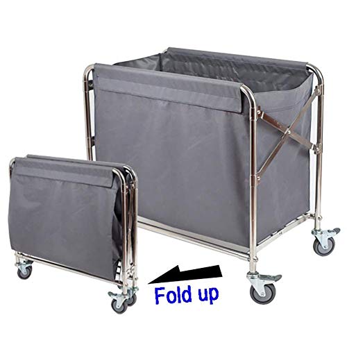 NEOCHY Trolleys,Hospital Trolley, Supplies Rack,Cart Tool Folding Linen Car with Universaler, 201 Stainless Steel Hotel Property Service Car, Oxcloth Room Hygiene Cleaning Car,Grey