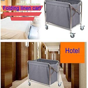 NEOCHY Trolleys,Hospital Trolley, Supplies Rack,Cart Tool Folding Linen Car with Universaler, 201 Stainless Steel Hotel Property Service Car, Oxcloth Room Hygiene Cleaning Car,Grey