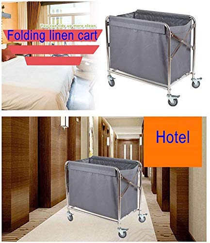 NEOCHY Trolleys,Hospital Trolley, Supplies Rack,Cart Tool Folding Linen Car with Universaler, 201 Stainless Steel Hotel Property Service Car, Oxcloth Room Hygiene Cleaning Car,Grey