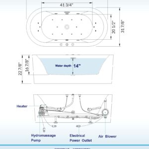 WOODBRIDGE 66-1/2" x 31-7/8" Whirlpool Water Jetted and Air Bubble Freestanding Heated Soaking Combination Bathtub, BJ200