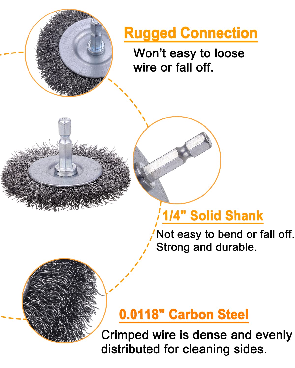 9 Pack Drill Wire Brush with 1/4-Inch Hex Shank, Rocaris Carbon Steel Drill Wire Brush, Cup/ Wheel/ Pen Brush Set for Rust Removal, Corrosion and Scrub Surfaces