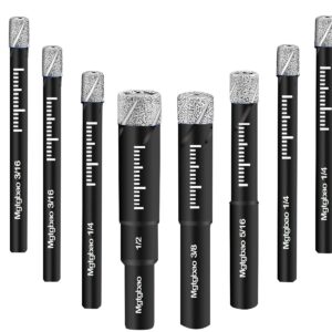 Mgtgao 8pc Black Dry Diamond Drill Bits Set for Granite Ceramic Marble Tile Stone Glass Hard Materials (not for Wood), Round Shank 3/16”, 1/4”, 5/16”, 3/8”, 1/2 ” with Storage Case