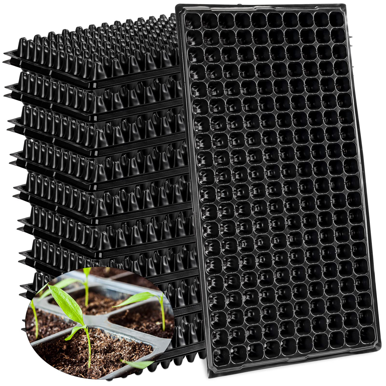 Eccliy 20 Pack 200 Cell Seedling Trays Seed Starter Kit Seed Starter Tray Plastic Gardening Germination Tray with Drain Holes Nursery Pots Mini Propagator for Seeds Growing Seedlings Propagation