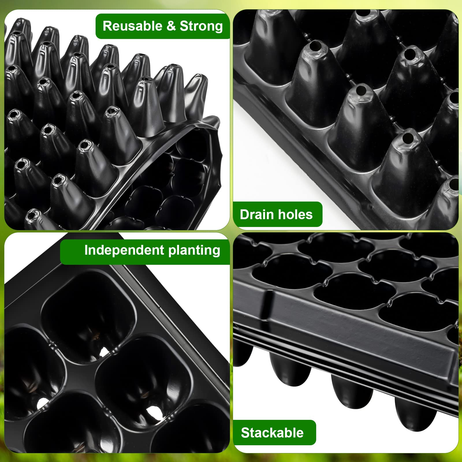 Eccliy 20 Pack 200 Cell Seedling Trays Seed Starter Kit Seed Starter Tray Plastic Gardening Germination Tray with Drain Holes Nursery Pots Mini Propagator for Seeds Growing Seedlings Propagation