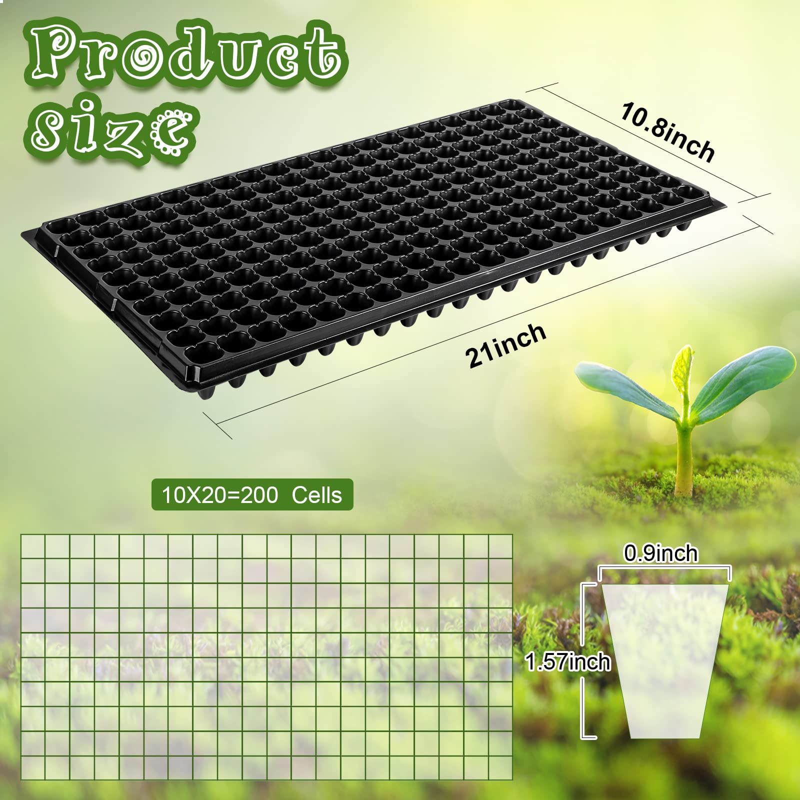 Eccliy 20 Pack 200 Cell Seedling Trays Seed Starter Kit Seed Starter Tray Plastic Gardening Germination Tray with Drain Holes Nursery Pots Mini Propagator for Seeds Growing Seedlings Propagation