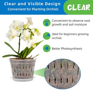 JGB 9 Pack 7 Inches Orchid Pots for Repotting, Clear Orchid Pot with Holes and Saucers, Breathable Slotted Orchid Planters, Plastic Flower Plant Pots Indoor and Outdoor