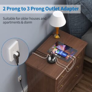 NTONPOWER 2 Prong Power Strip, 1875W 2 Prong to 3 Prong Outlet Adapter, 2 Prong Extension Cord 5 ft, Rotating Plug, Wall Mount, 3 Outlet 2 USB, Compact Power Strip for Travel, Older House,Dorm, Office