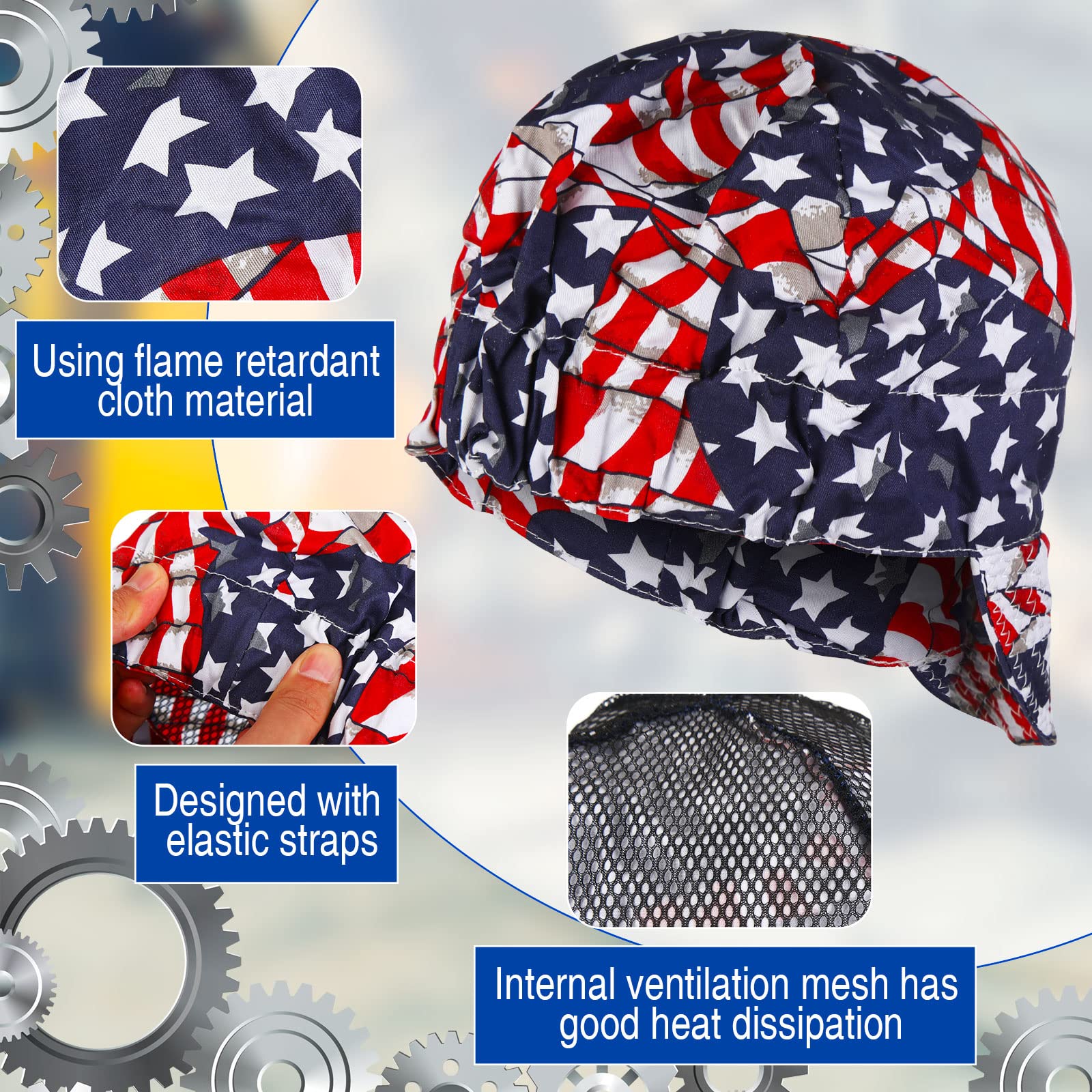 6 Pcs Welding Cap Electric Mesh Inside Welding Hat Flame Resistant Cotton Cap Electrician Gas Station Most Welding Helmet (Stylish Style)