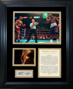 framed evander holyfield vs mike tyson 2 infamous ear bite facsimile laser engraved signature auto boxing 12"x15" photo collage