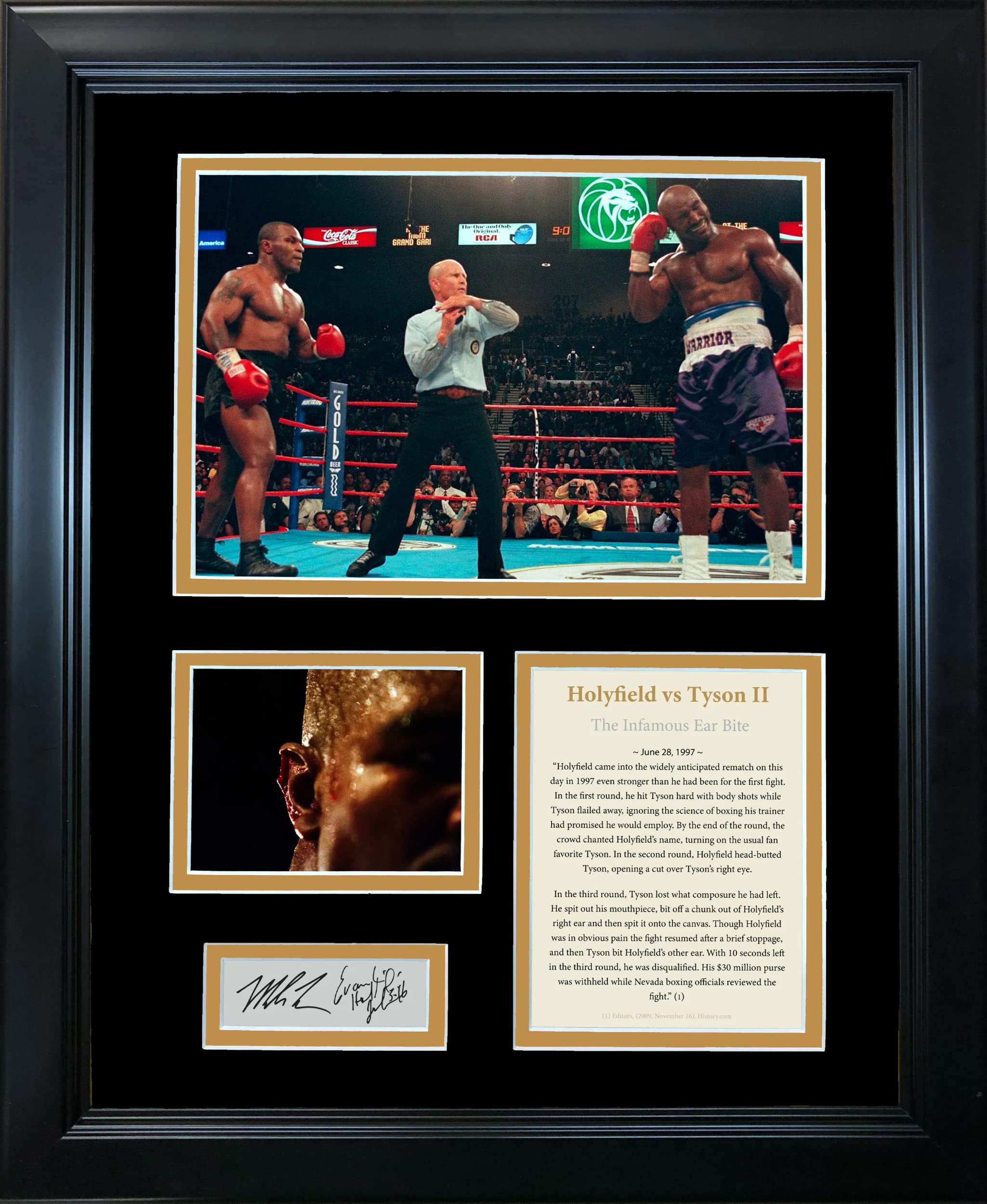 Framed Evander Holyfield vs Mike Tyson 2 Infamous Ear Bite Facsimile Laser Engraved Signature Auto Boxing 12"x15" Photo Collage