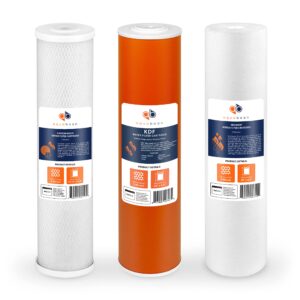 aquaboon 5 micron 20" x 4.5" kdf, sediment & cto carbon block replacement filter cartridges set | 1 set, 3 filters in a set | compatible with: ep20-bb, 2c-20bb, 155358-43, dgd-5005-20