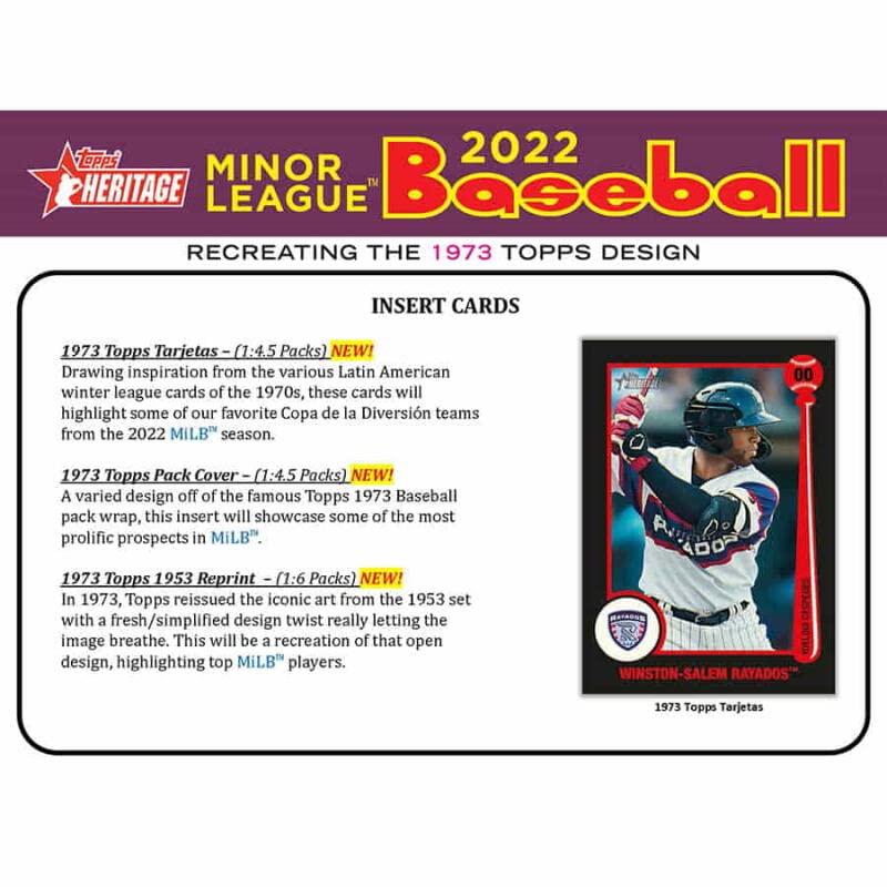 2022 Topps Heritage Minor League Baseball Hobby Box (18 Packs/8 Cards: 2 Autos)