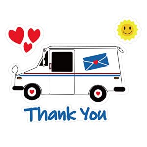 (2x) thank you mailbox sticker decal, outdoor sticker for mailbox mail, truck, long lasting quality postal decal with love and support for mail carrier, die cut outdoor or indoor