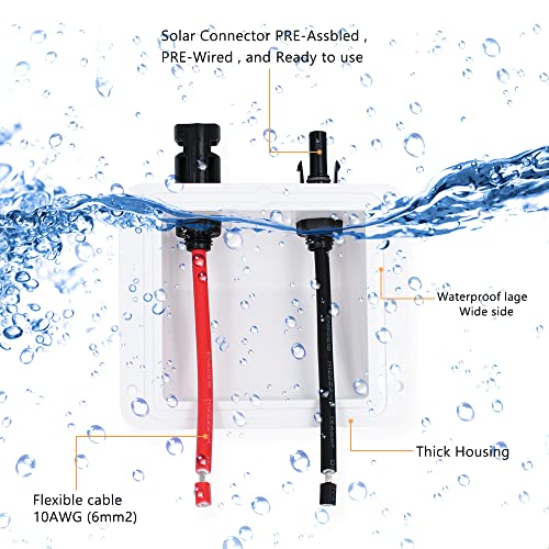 Trisinger Solar Cable Entry Gland, 0.33ft 10AWG Soft Solar Extension Cable and Connector, UV Resistance Dual Cable Entry Gland Housing on Rv, Boat, Camper (0.33Ft White)