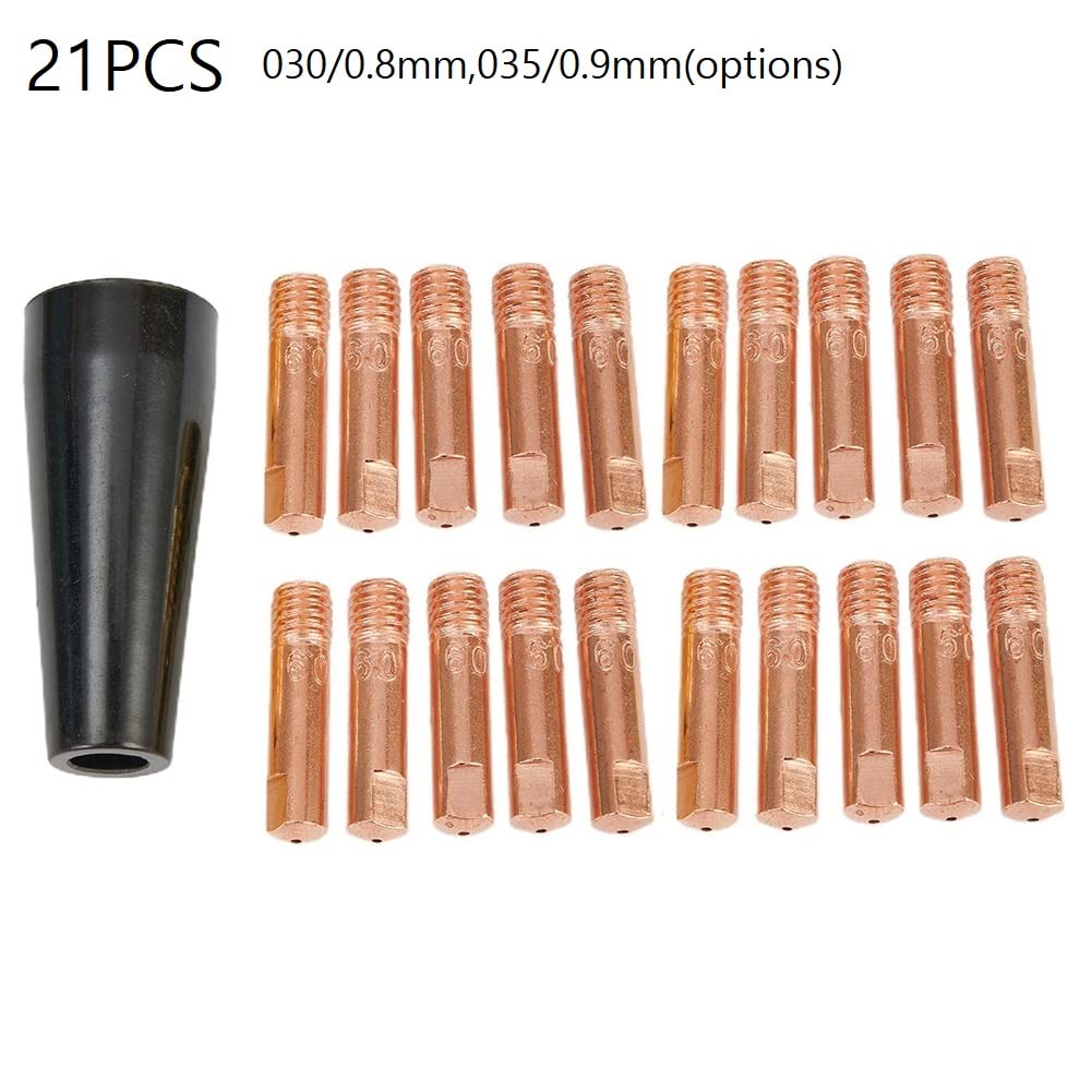 21PCS Gasless Flux Nozzle Tip for TITANIUM Easy-Flux 125 Amp Welder 56355 56359,030/0.8 mm Tip, Torch Welding Accessories MIG Welder Nozzle Contact Tips