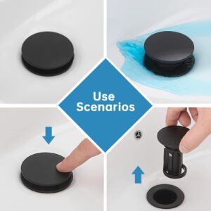 RUMOSE Bathroom Sink Drain with Overflow, Matte Black Pop Up Drain Stopper Lavatory Vanity Vessel Sink Drain, Fits Standard Drain Hole Anti Clog Plastic Pop-up Sink Drain Stopper