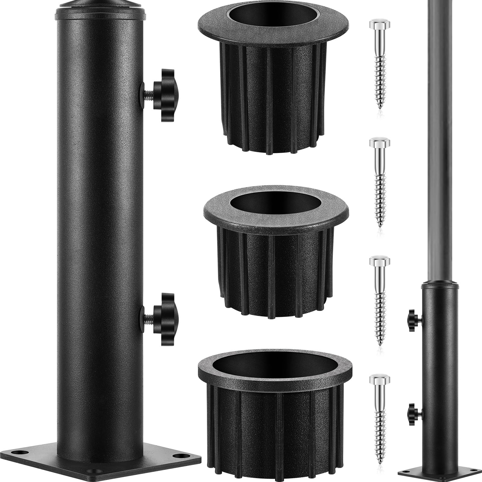 Dunzy 2 Pack Outdoor Deck Umbrella Mount Bracket Patio Umbrella Base Flag Pole Holder Stand with Umbrella Sleeves and Screws Replacement Parts for Dock Backyard Balcony Table Outside