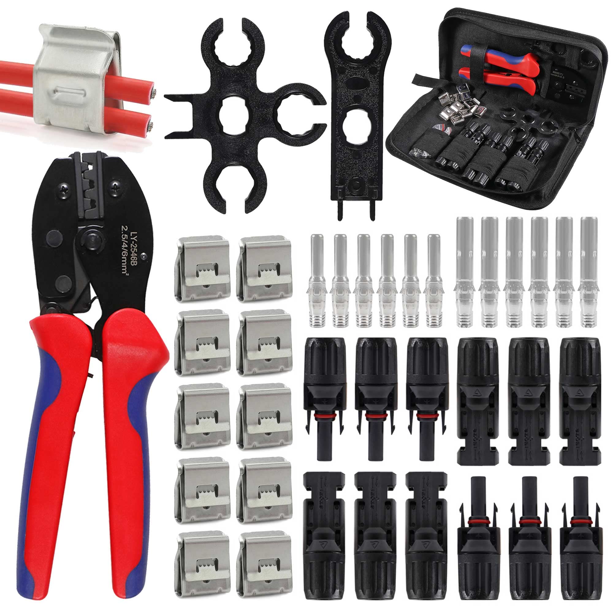 ALAMSCN 47PCS Solar Crimping Tool Kit for Solar Panel Cable Wire, Solar Crimper + Male Female Solar Connector + Spanners Wrench + PV Cable Clips for 2.5/4/6mm² Solar Wiring