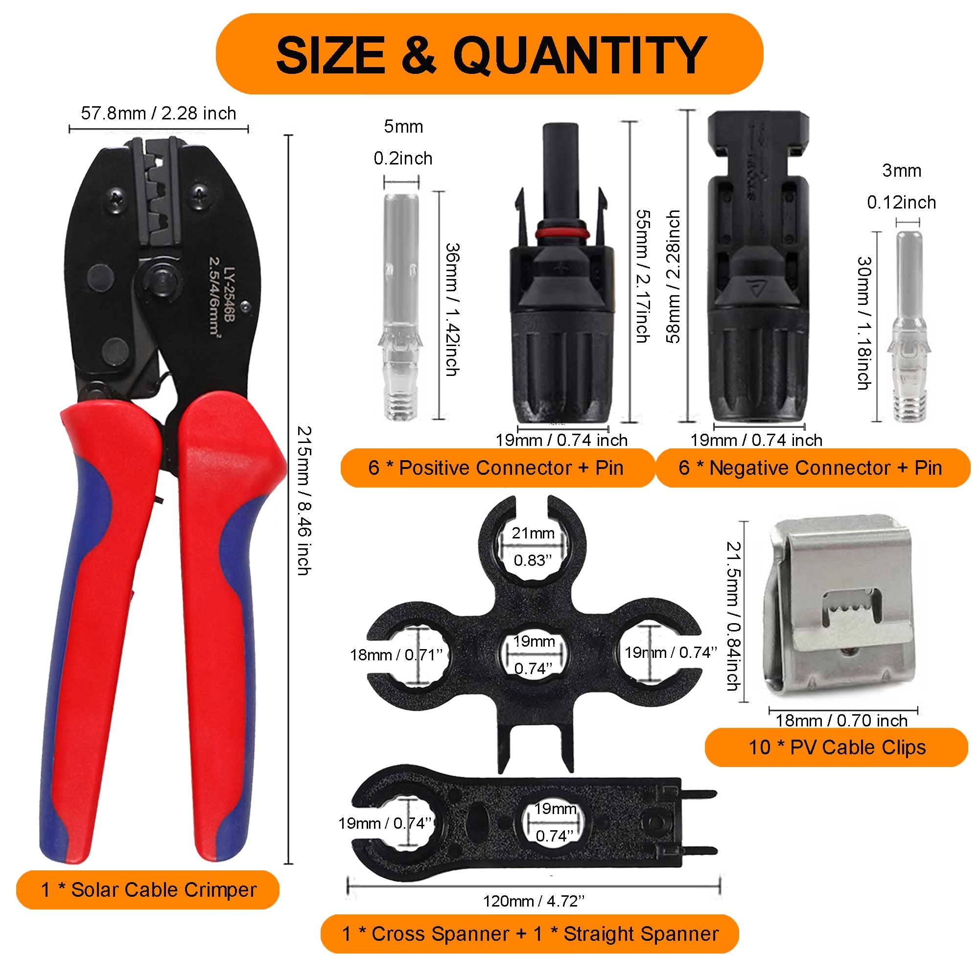 ALAMSCN 47PCS Solar Crimping Tool Kit for Solar Panel Cable Wire, Solar Crimper + Male Female Solar Connector + Spanners Wrench + PV Cable Clips for 2.5/4/6mm² Solar Wiring