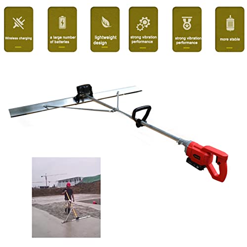 Cozyel Concrete Screed Vibratory Kit Concrete Finishing Tool with 5ft Board, Battery Powered Concrete Surface Leveling Tamper Ruler, Electric Cordless Screed Cement Finishing Vibrating Machine, Red