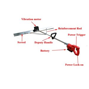 Cozyel Concrete Screed Vibratory Kit Concrete Finishing Tool with 5ft Board, Battery Powered Concrete Surface Leveling Tamper Ruler, Electric Cordless Screed Cement Finishing Vibrating Machine, Red