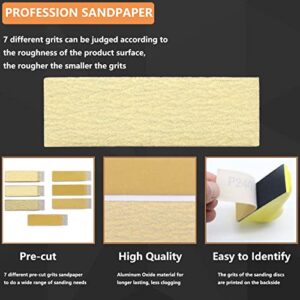 WHLLING Micro Detail Sander with 70PCS Sandpaper-Grit 80 120 180 240 320 400 600, 3.5”x 1”Micro Sanding Tools Detail Sander for Small Projects, Crafts Wood and Small Space Polish Sanding Works