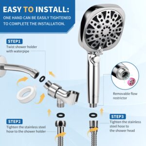 BQYPOWER High Pressure Shower Head with Handheld, 10-mode Handheld Shower Head, Detachable Showerhead Built-in Power Wash to Clean Tub, Tile & Pets, 5Ft Stainless Steel Hose and Adjustable Bracket