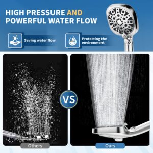 BQYPOWER High Pressure Shower Head with Handheld, 10-mode Handheld Shower Head, Detachable Showerhead Built-in Power Wash to Clean Tub, Tile & Pets, 5Ft Stainless Steel Hose and Adjustable Bracket