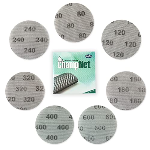 ChampNet 6 Inch Mesh Sanding Discs Hook and Loop Sanding Net Dust Free Abrasive Pads Assortment | 35 Sander Sheets Pack | for Woodworking, Industrial Use