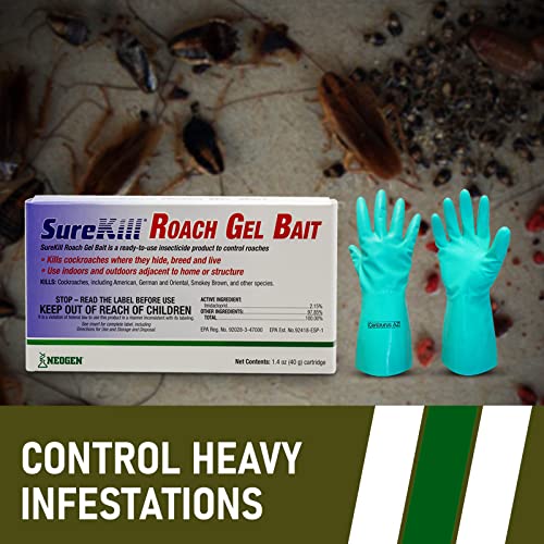 Neogen Sure Kill Roach Gel Bait- Roach Killer Indoor Infestation- Kill Roaches Indoor and Outdoor- Perfect Household Solution- Available with Premium Quality Centaurus AZ Gloves- 40 Gram