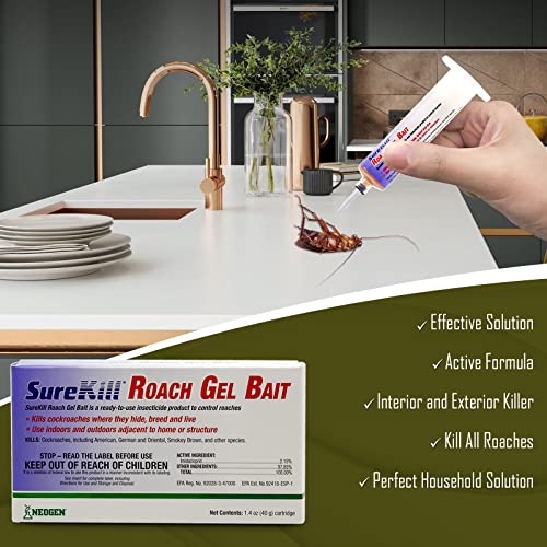 Neogen Sure Kill Roach Gel Bait- Roach Killer Indoor Infestation- Kill Roaches Indoor and Outdoor- Perfect Household Solution- Available with Premium Quality Centaurus AZ Gloves- 40 Gram