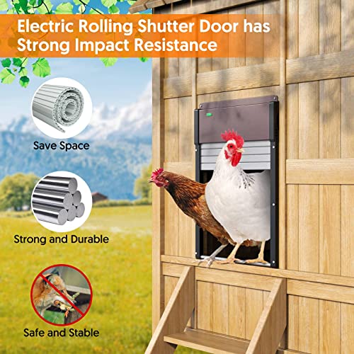 Automatic Chicken Coop Door Solar Powered - Full Aluminum Auto Chicken Coop Door Opener with Timer, Light Sensor and Remote Control