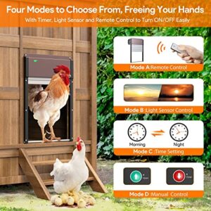 Automatic Chicken Coop Door Solar Powered - Full Aluminum Auto Chicken Coop Door Opener with Timer, Light Sensor and Remote Control