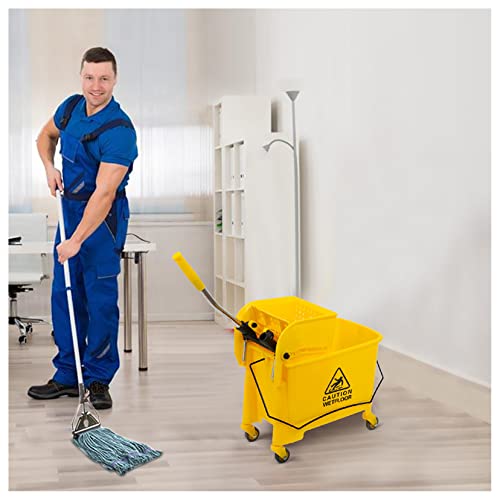 5.28 Gallon Mop Bucket with Wringer, Side Press Combo Commercial Home Cleaning Cart with 4 Wheels Yellow Color for Restaurant Home Cleaning