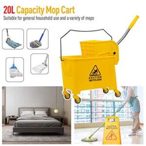 Mop Bucket & Side Wringer Combo, Heavy Duty & Commercial Janitorial Cart Spring Wringer on Wheels for Home & Industrial Cleaning Commercial Mop Bucket for Business, Yellow