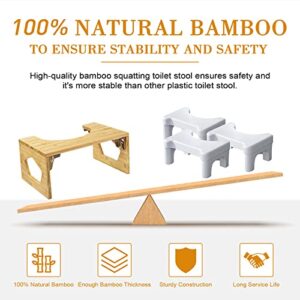 Squatting Toilet Stool, Bamboo 8 Inch Toilet Potty Stool, Foldable Bathroom Poop Stool with Non-Slip Mat for Adults Children