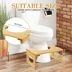 Squatting Toilet Stool, Bamboo 8 Inch Toilet Potty Stool, Foldable Bathroom Poop Stool with Non-Slip Mat for Adults Children