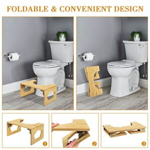 Squatting Toilet Stool, Bamboo 8 Inch Toilet Potty Stool, Foldable Bathroom Poop Stool with Non-Slip Mat for Adults Children