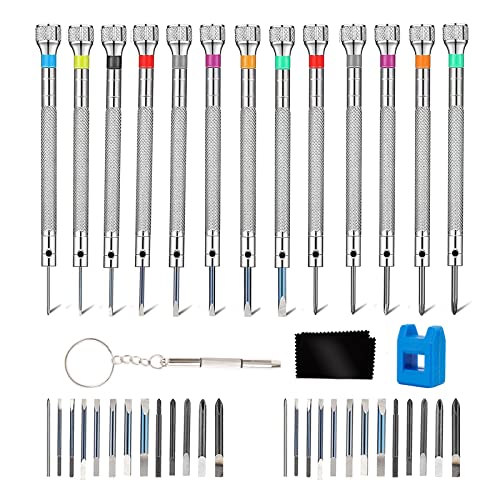 39 Pieces Of Watch Screwdriver Set - Jewelers Screwdriver Set - With 26 Extra Pieces Of Screwdriver Bits - Ideal Tools For Watchmakers, Eyeglass, Electronics, Jewelry, Watches, Eyeglasses, Sunglasses