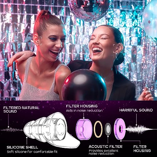 2 Pairs High Fidelity Concert Ear Plugs, Reusable Ear Plugs for Noise Reduction - Hearing Protection Earplugs Silicone Ear Plugs for Concert Music Festivals Nightclub and Raves Party, 23dB